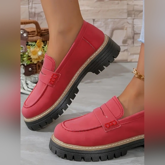 Just Jen | Shoes | Womens Red Round Toe Platform Loafers | Poshmark